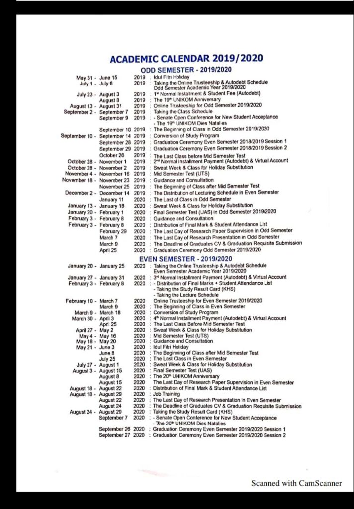 Kalender Akademik 2020 – Program Studi Manajemen UNIKOM